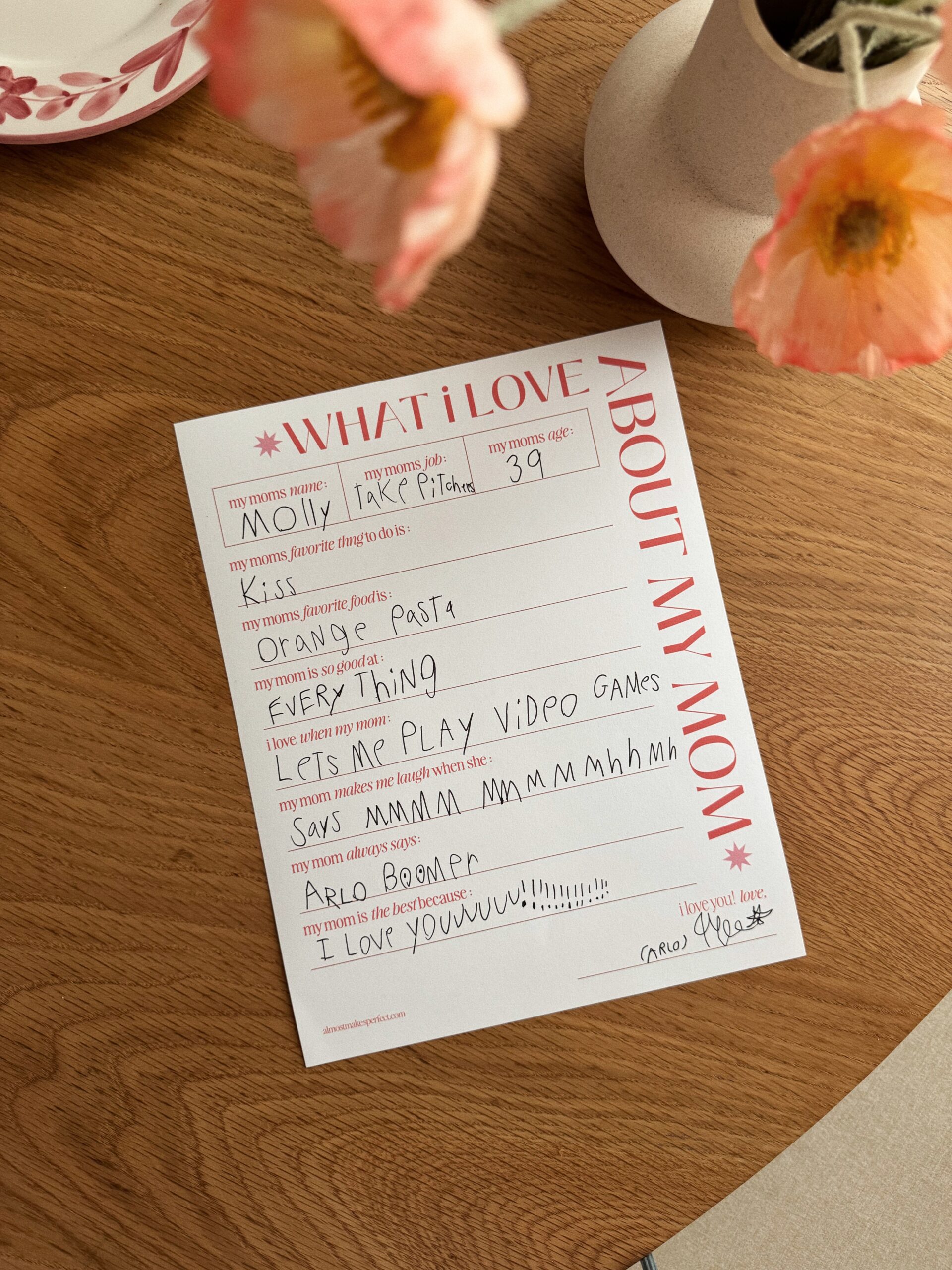 a cute mother’s day fill-in-the-blank printable – almost makes perfect