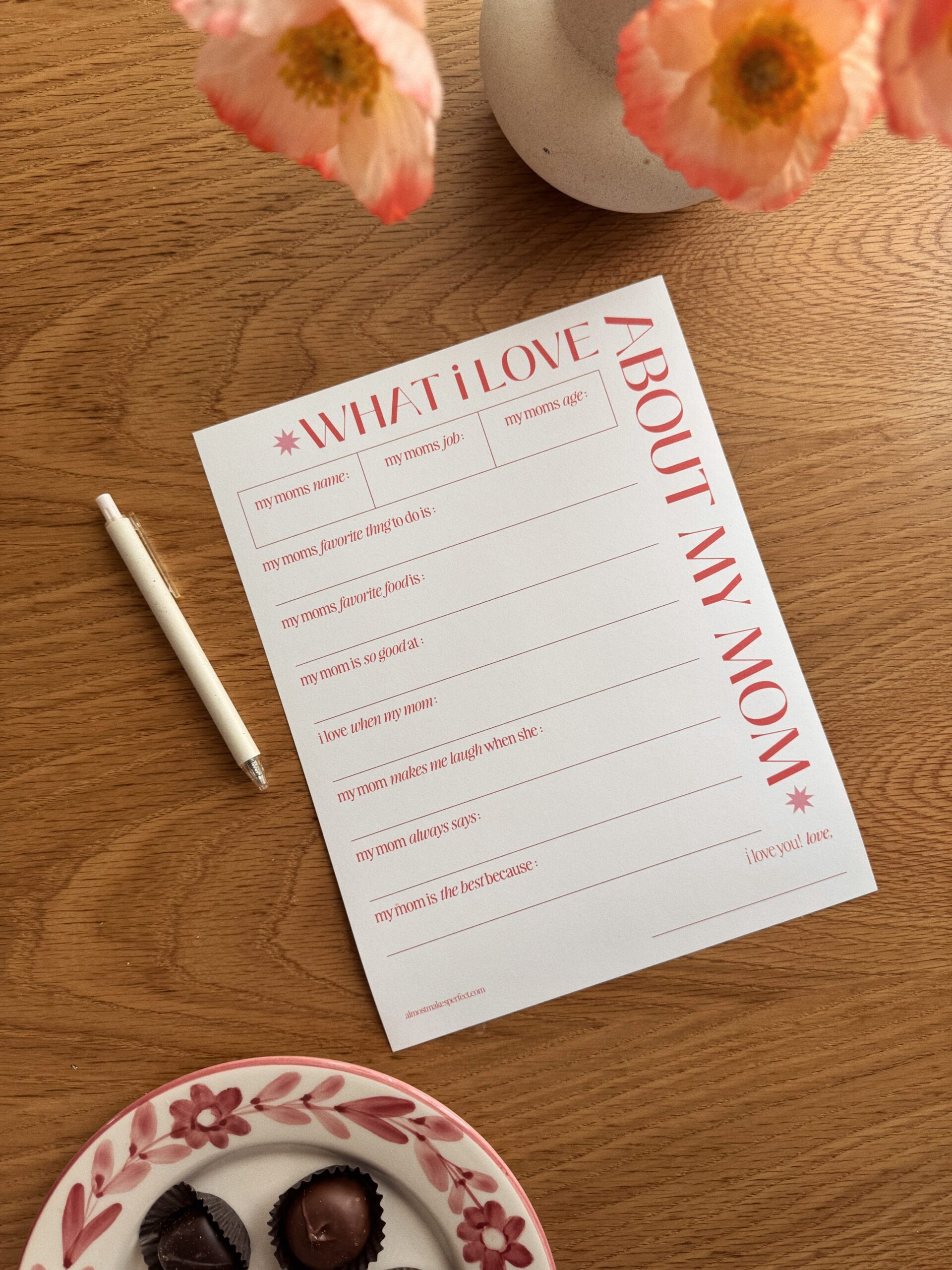 a cute mother’s day fill-in-the-blank printable – almost makes perfect